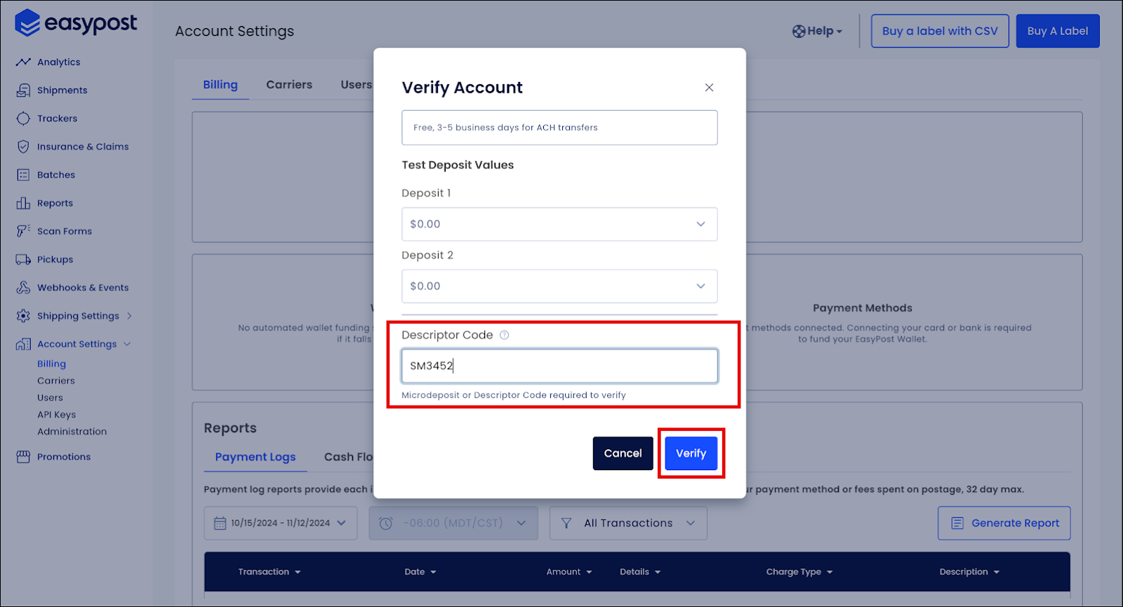 Bank Account Payment Methods – EasyPost Support