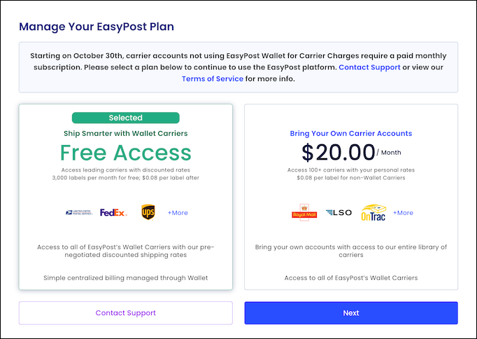 EasyPost Wallet and Bring Your Own Carrier Account Plans – EasyPost Support